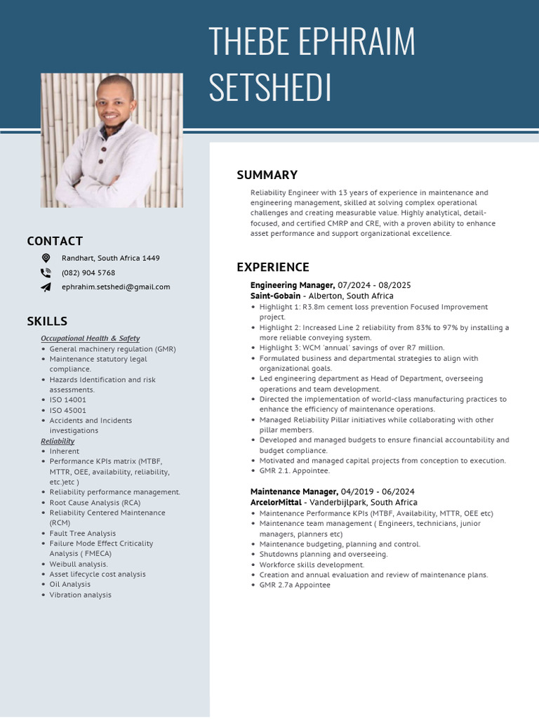 Reliability Engineer Resume Summary | PDF | Reliability Engineering ...