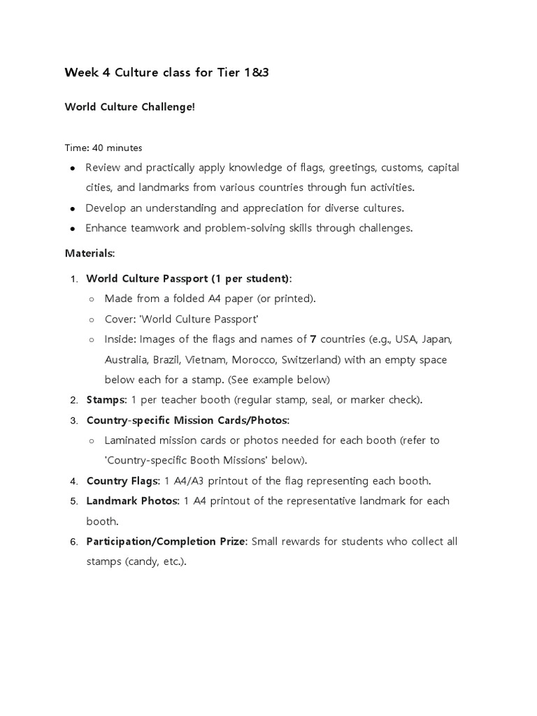 World Culture Challenge Activities Guide | PDF