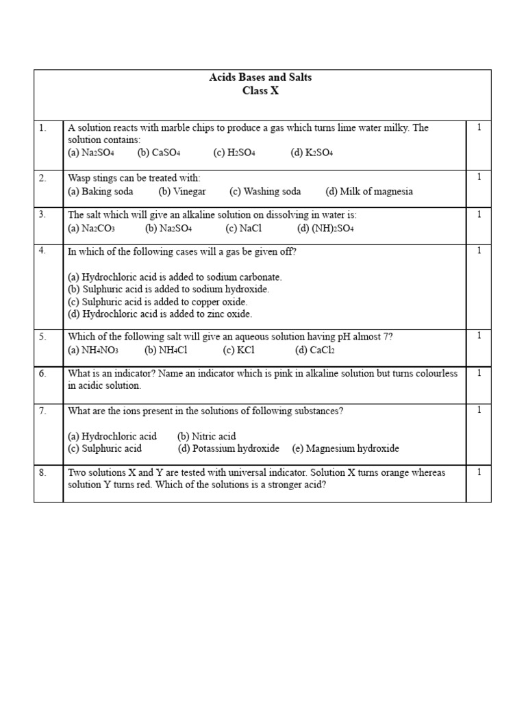 Acids Bases and Salts Worksheet | PDF | Acid | Sodium Carbonate