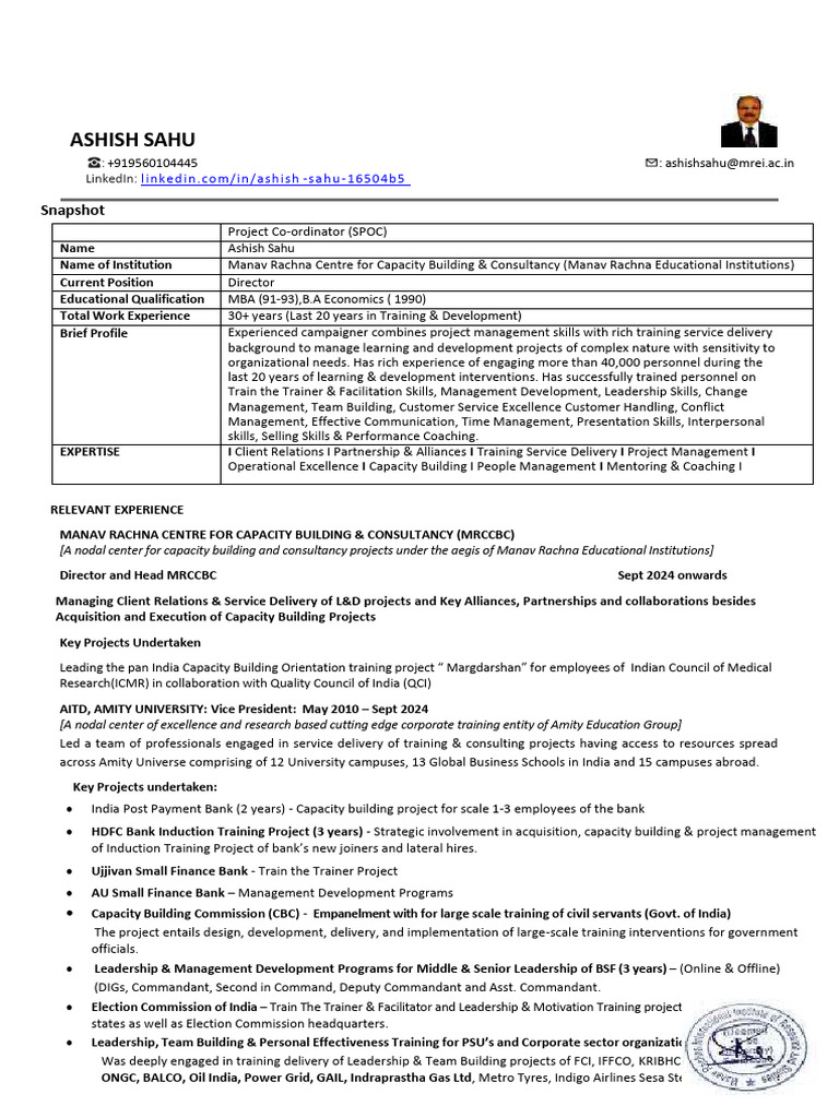 Profile of Mr. Ashish Sahu | PDF | Consultant | Business