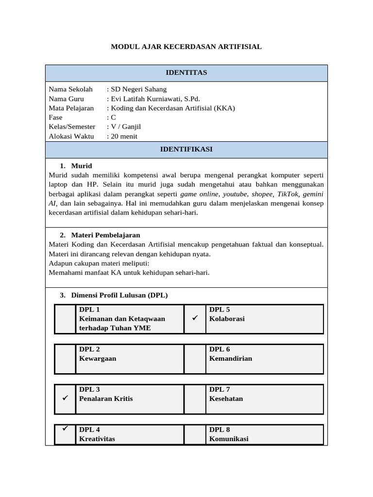 Modul Ajar Ojt 3 Evi | PDF