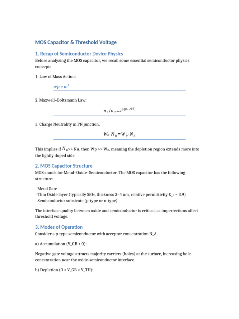 MOS Transistor Threshold Voltage Analysis | PDF | Mosfet | Field Effect ...