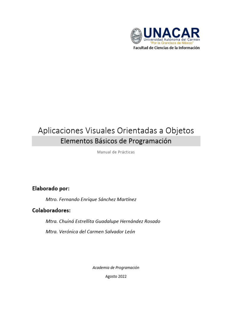 Manual de Prácticas Elementos Básicos de Programación | PDF | Objeto (informática) | Java ...