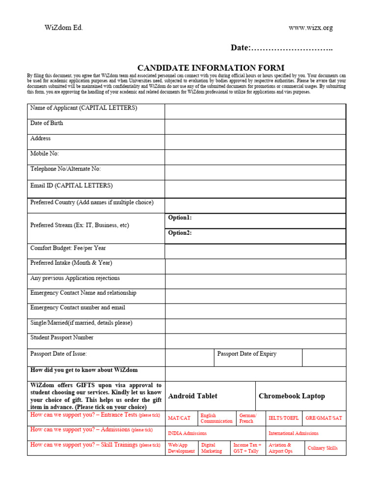 Student Information Form-InT | PDF | Graduate Record Examinations | Sat