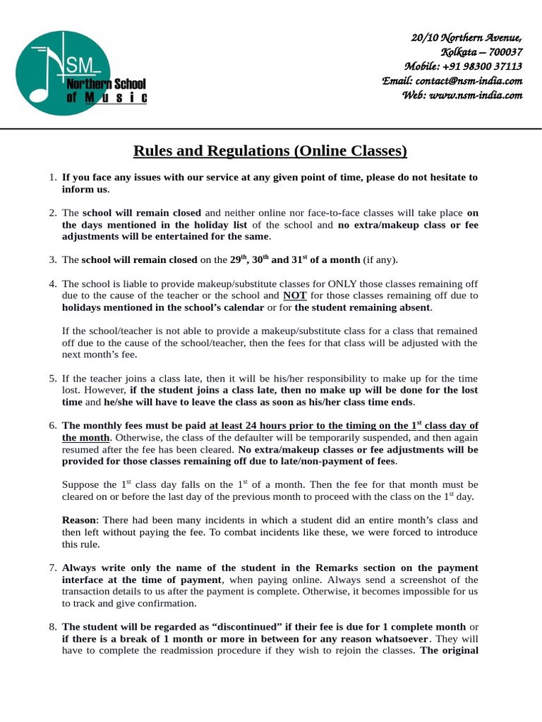 Online Class Rules and Regulations | PDF