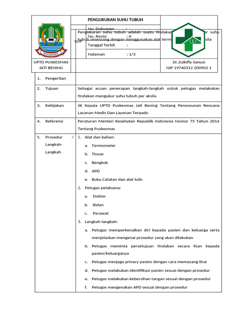 Prosedur Pengukuran Suhu Tubuh Aksila | PDF