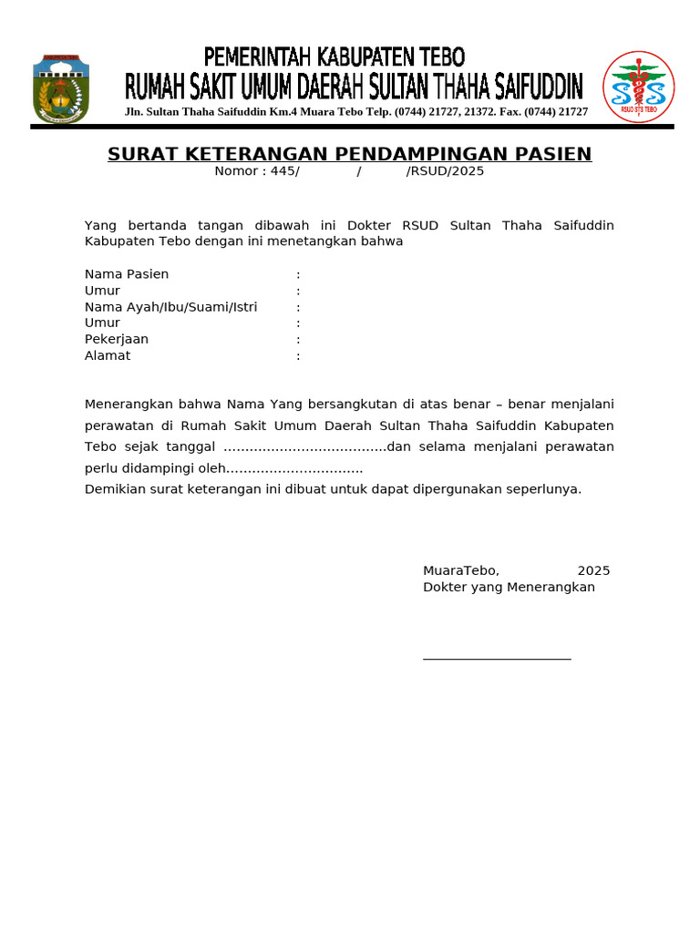 Surat Keterangan Pendampingan Pasien | PDF