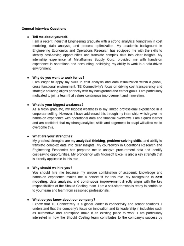 General Interview Questions Pdf Data Analysis Economics