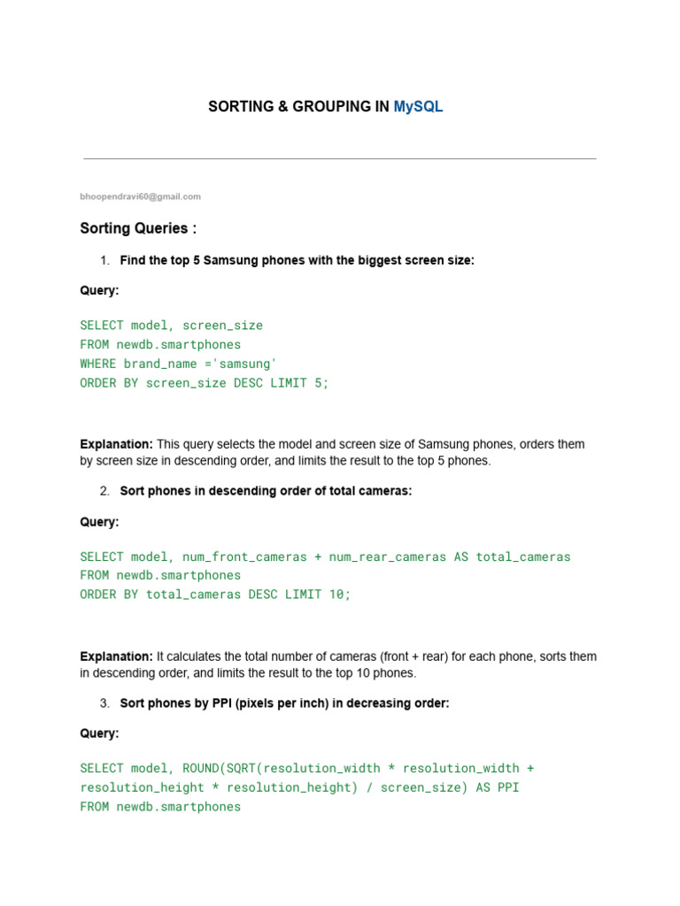Sorting & Grouping in Mysql | PDF | Smartphone | Mobile Computers