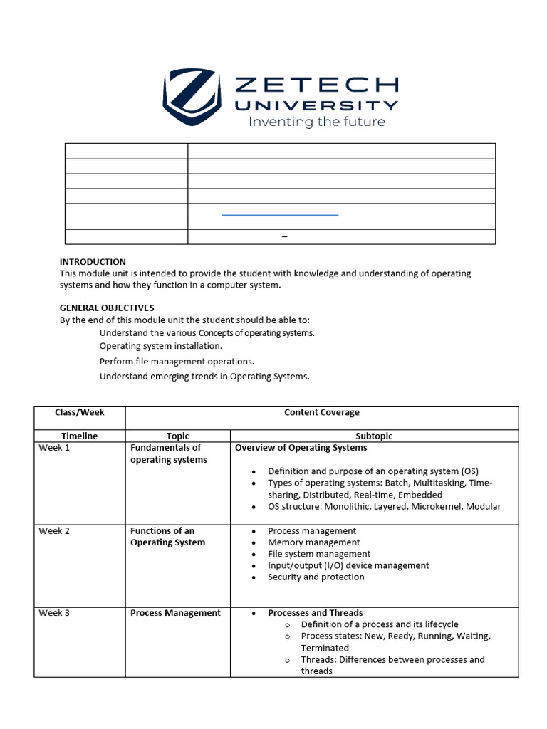 DIT 122 Operating Systems Course Outline | PDF | Computer Data Storage | Scheduling (Computing)