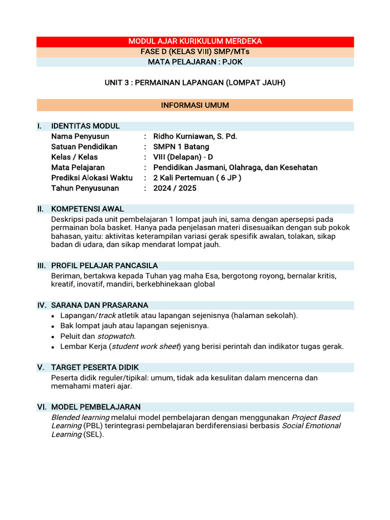 Modul PJOK Lompat Jauh 8 | PDF
