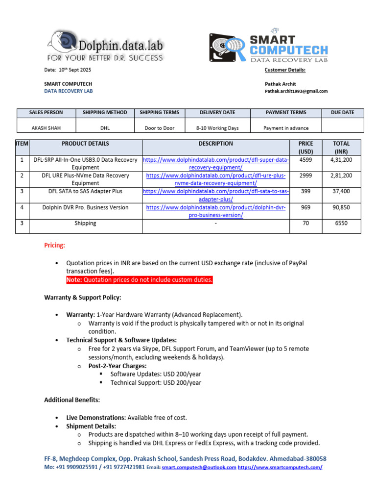 DFL-SRP Data Recovery Equipment Quotation | PDF | Business