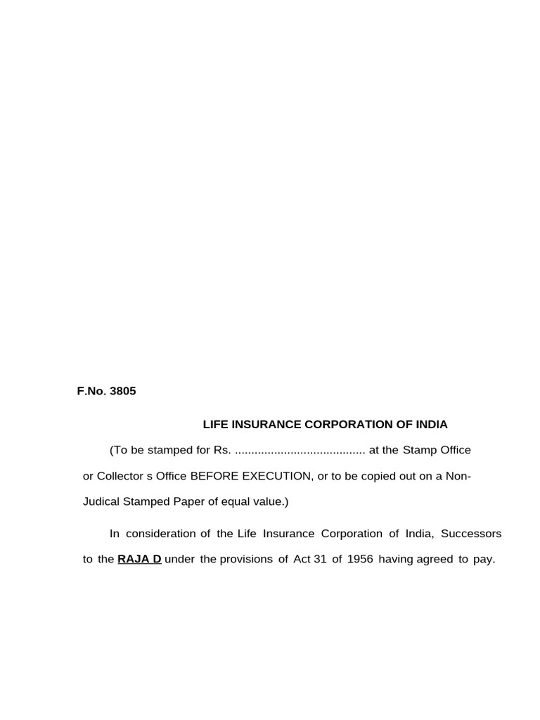 LIC Indemnity Bond Form No. 3805 | PDF