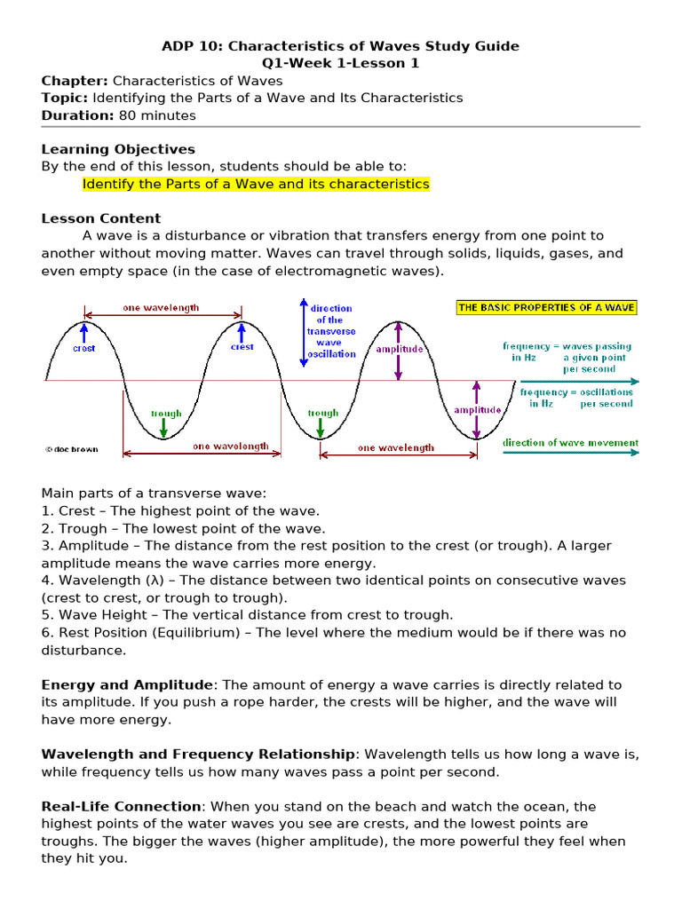 Characteristics of Waves Study Guide | PDF | Waves | Frequency