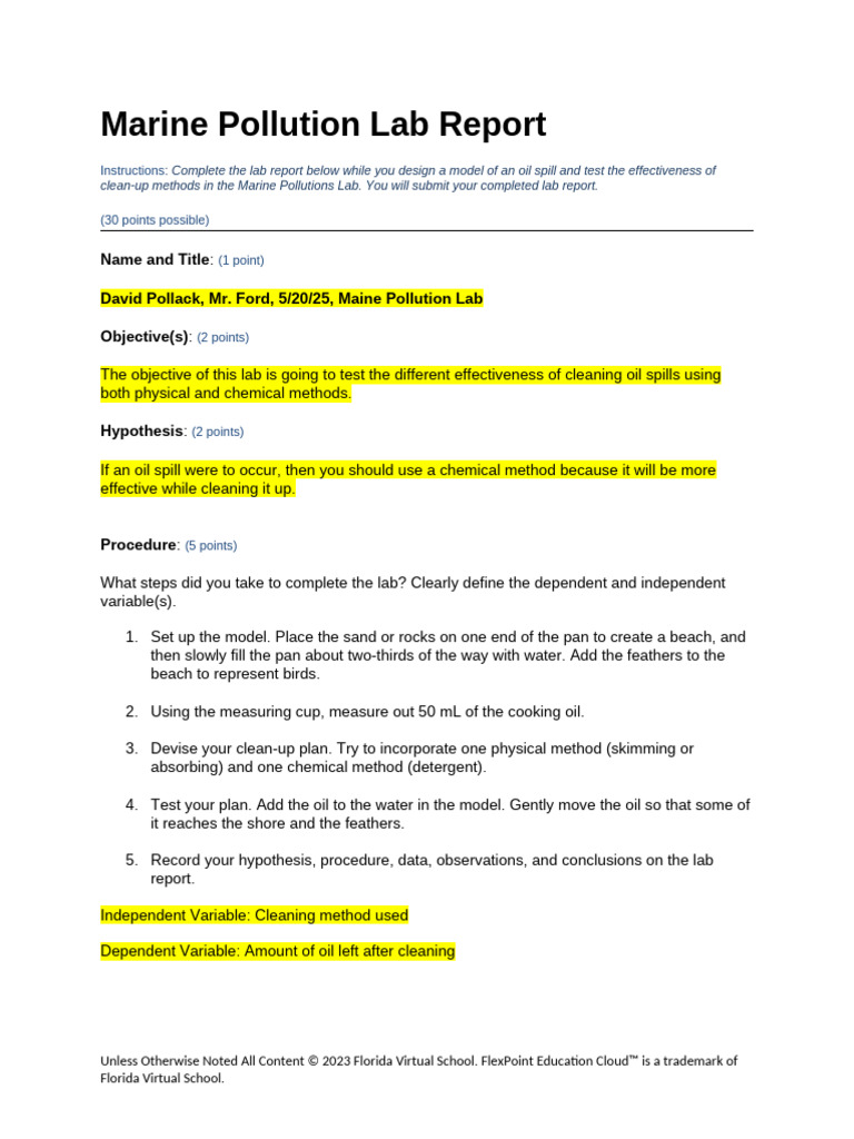 Oil Spill Cleanup Effectiveness Report | PDF | Oil Spill | Experiment
