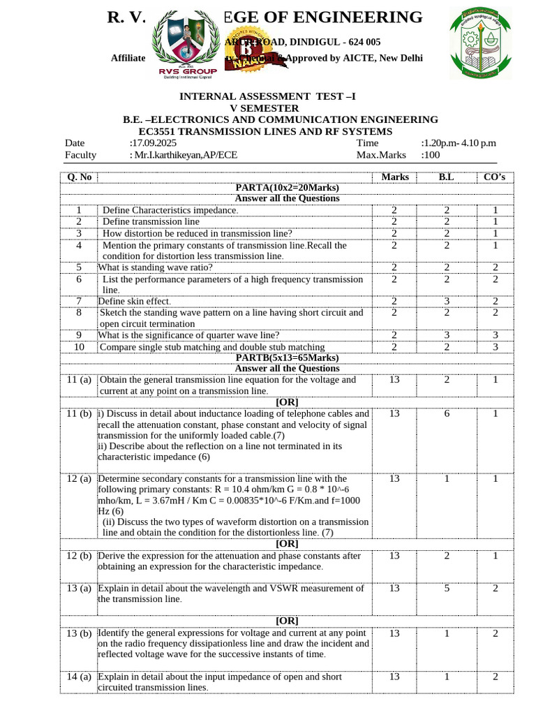TLRF It QN | PDF | Transmission Line | Electrical Impedance