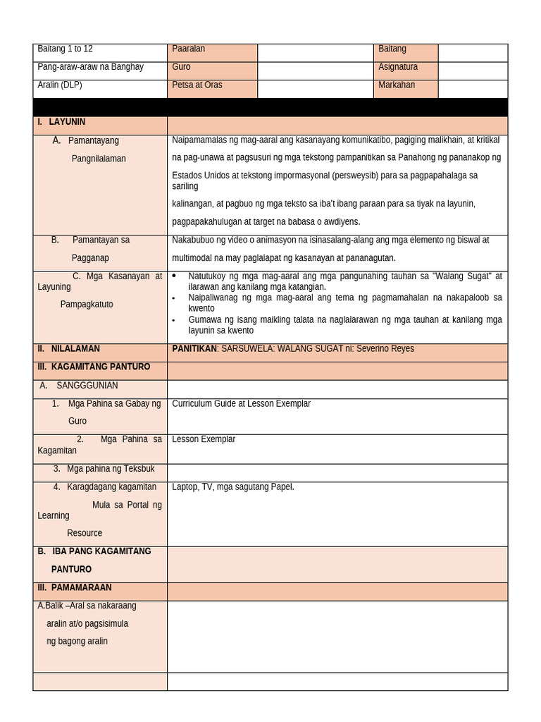 Template in Daily Lesson Plan PHASE2 2 | PDF