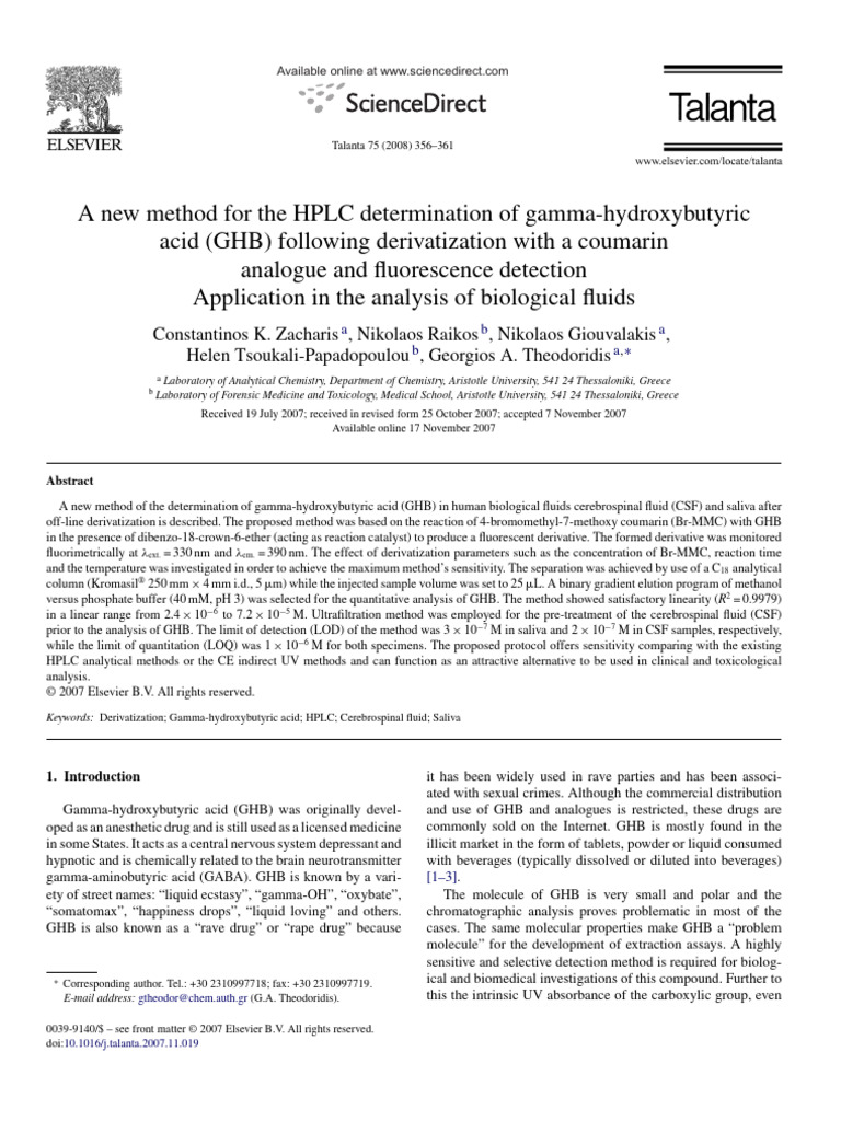 HPLC Method for GHB Detection in Fluids | PDF | High Performance Liquid ...