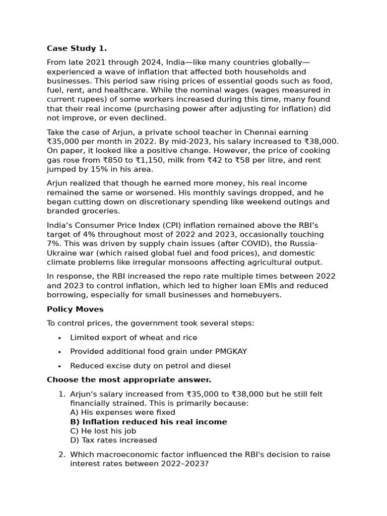 Case Study - Inflation | PDF | Cost Of Living | Inflation