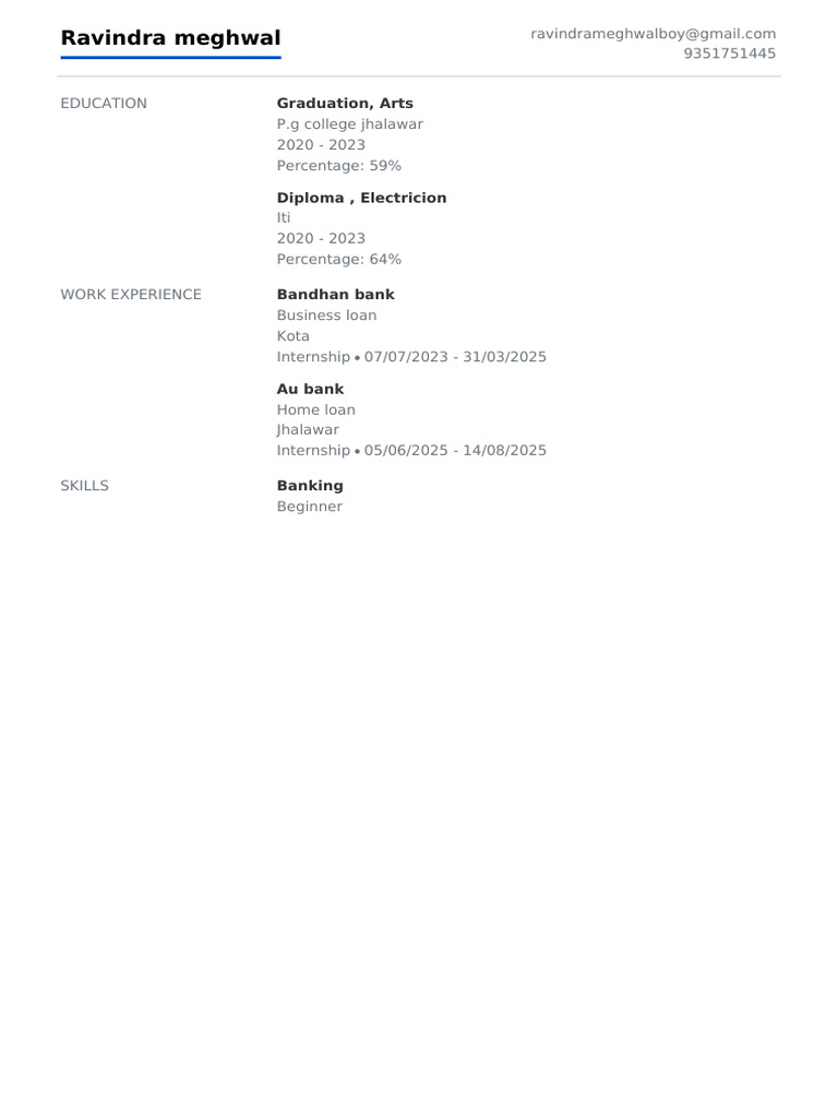 Ravindra Meghwal: Education & Experience | PDF