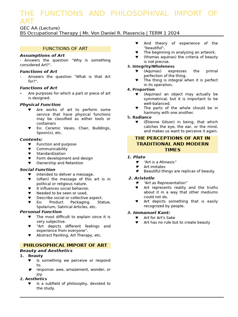 Art Appreciation Lesson 3 | PDF | Beauty | Aesthetics