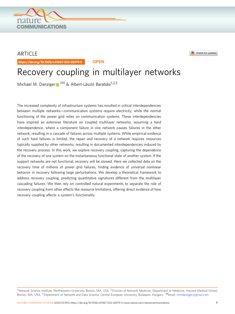 Recovery Coupling in Multilayer Networks: Article | PDF | Elasticity ...