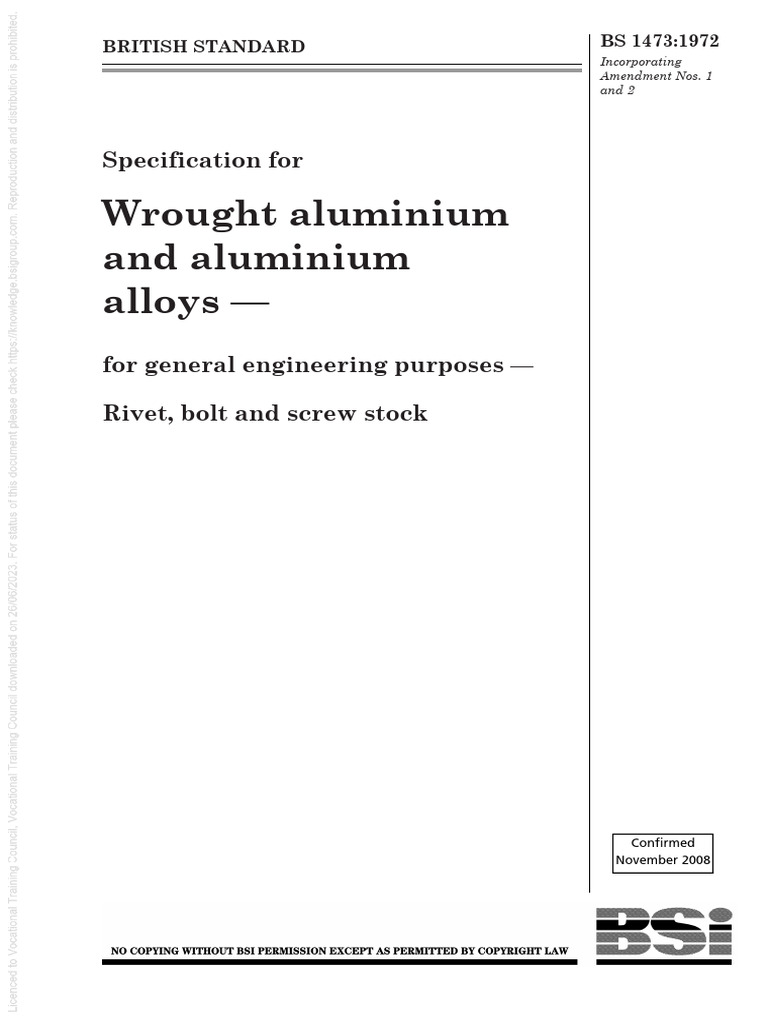 BS 1473:1972 Aluminium Alloy Standards | PDF | Heat Treating | Alloy