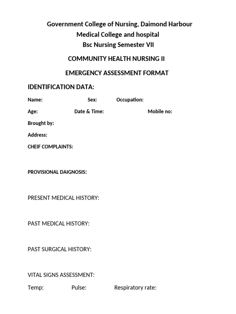 Emergency Assessment Format for Nursing | PDF