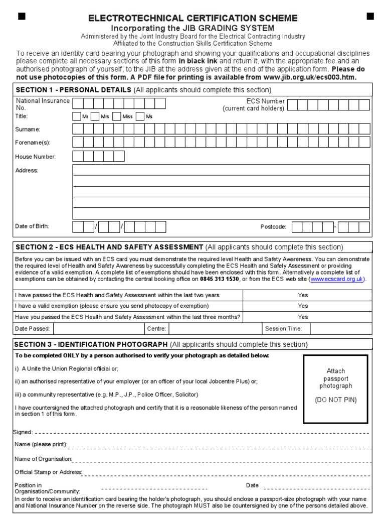 ECS003R Application Form March 2012 | Apprenticeship | Electrician