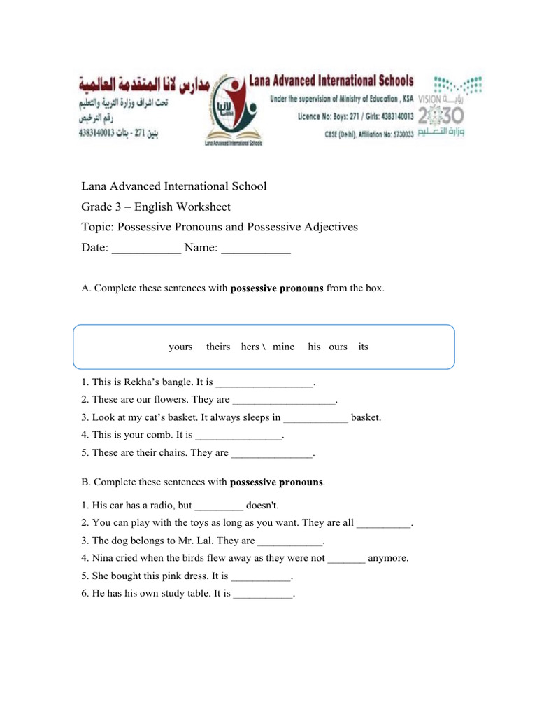 Possessive Pronouns and Adjectives | PDF