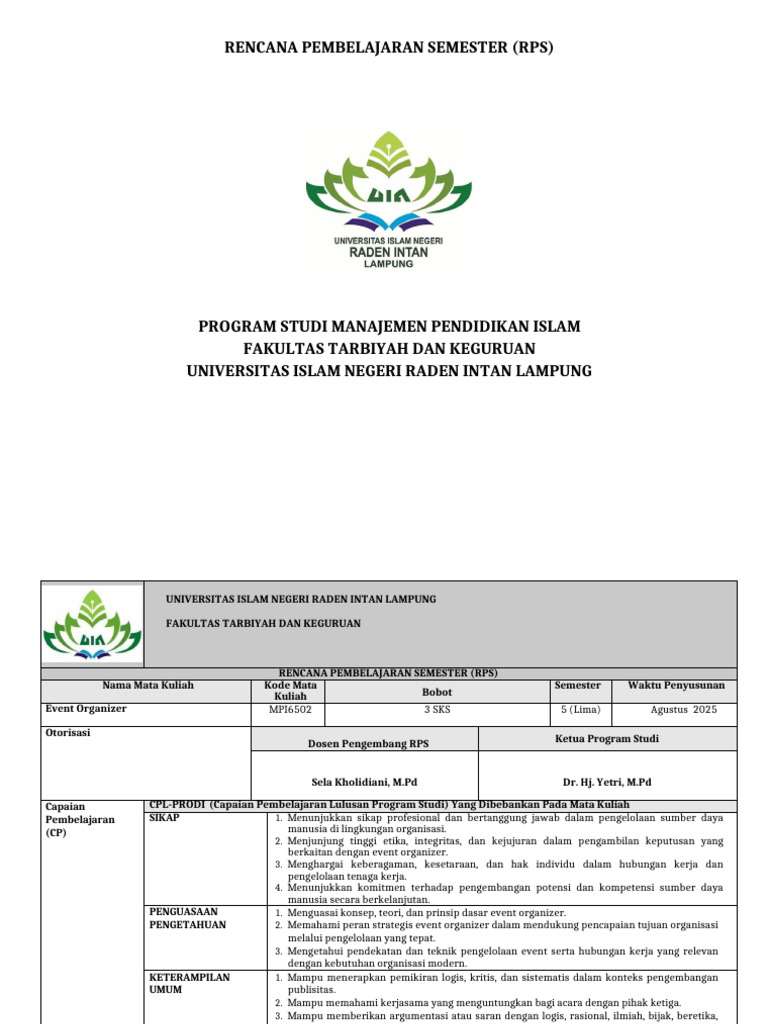 RPS Event Organizer UIN Raden Intan | PDF
