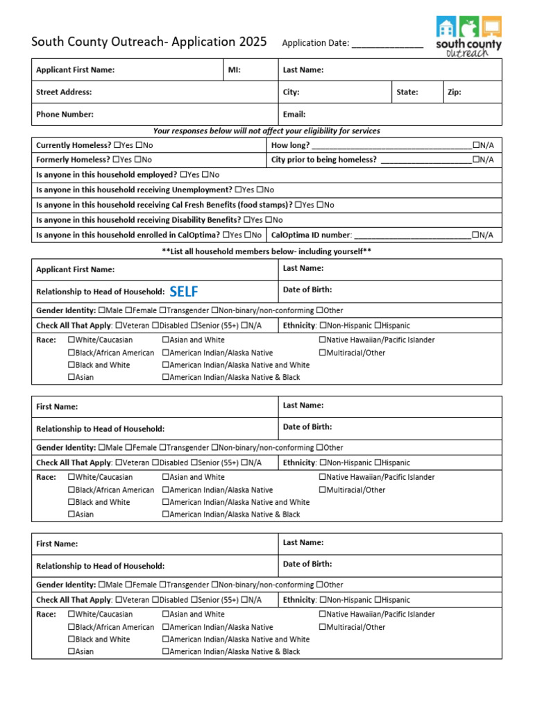 South County Outreach 2025 Application Form | PDF | White Americans ...