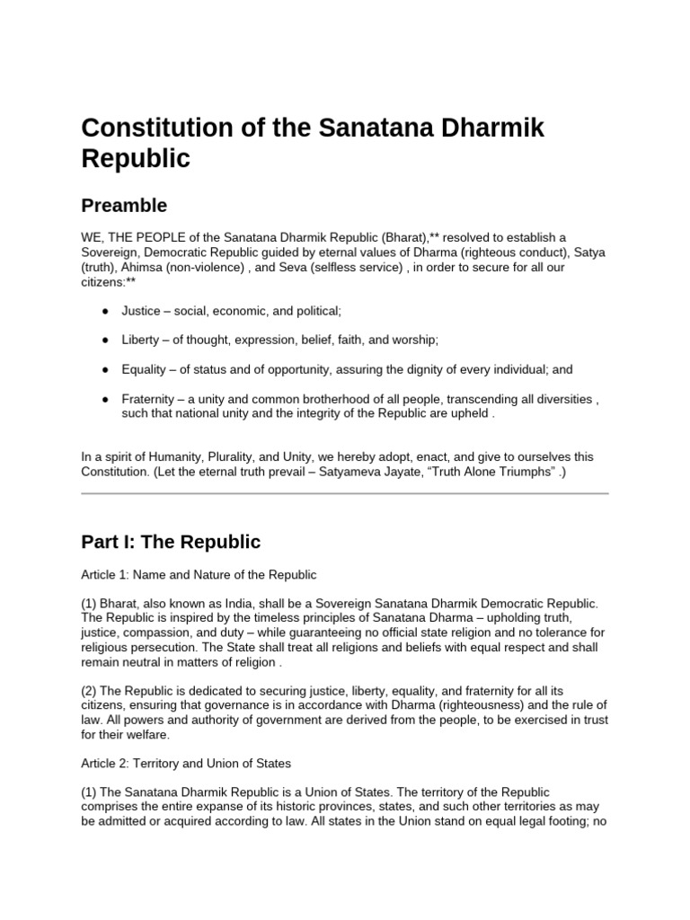 Constitution of the Sanatana Dharmik Republic | PDF | Citizenship ...