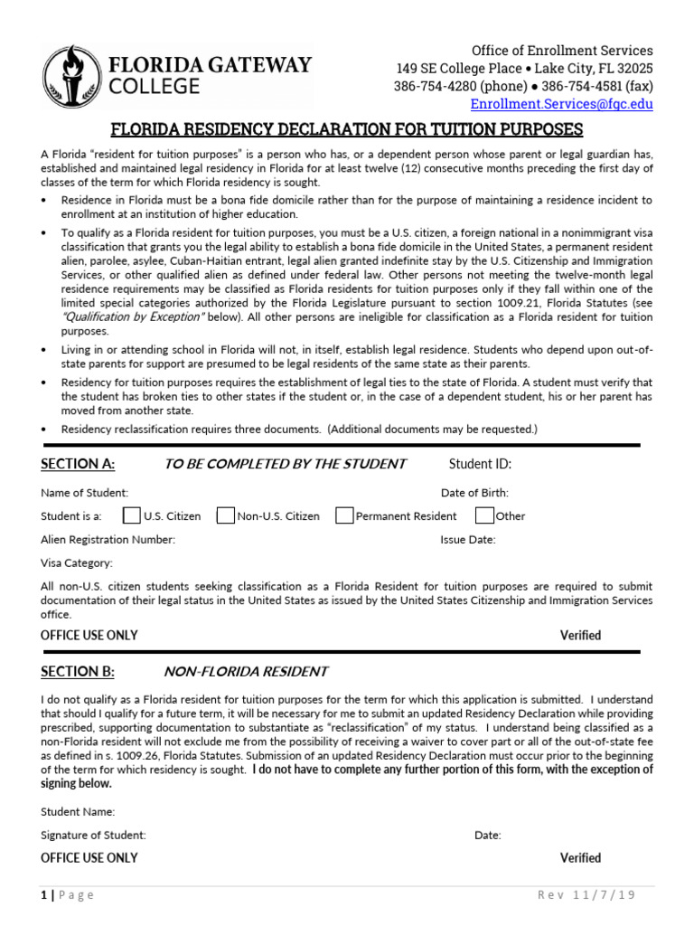 Florida Residency Declaration 11.8.19 | PDF | Domicile (Law) | Justice