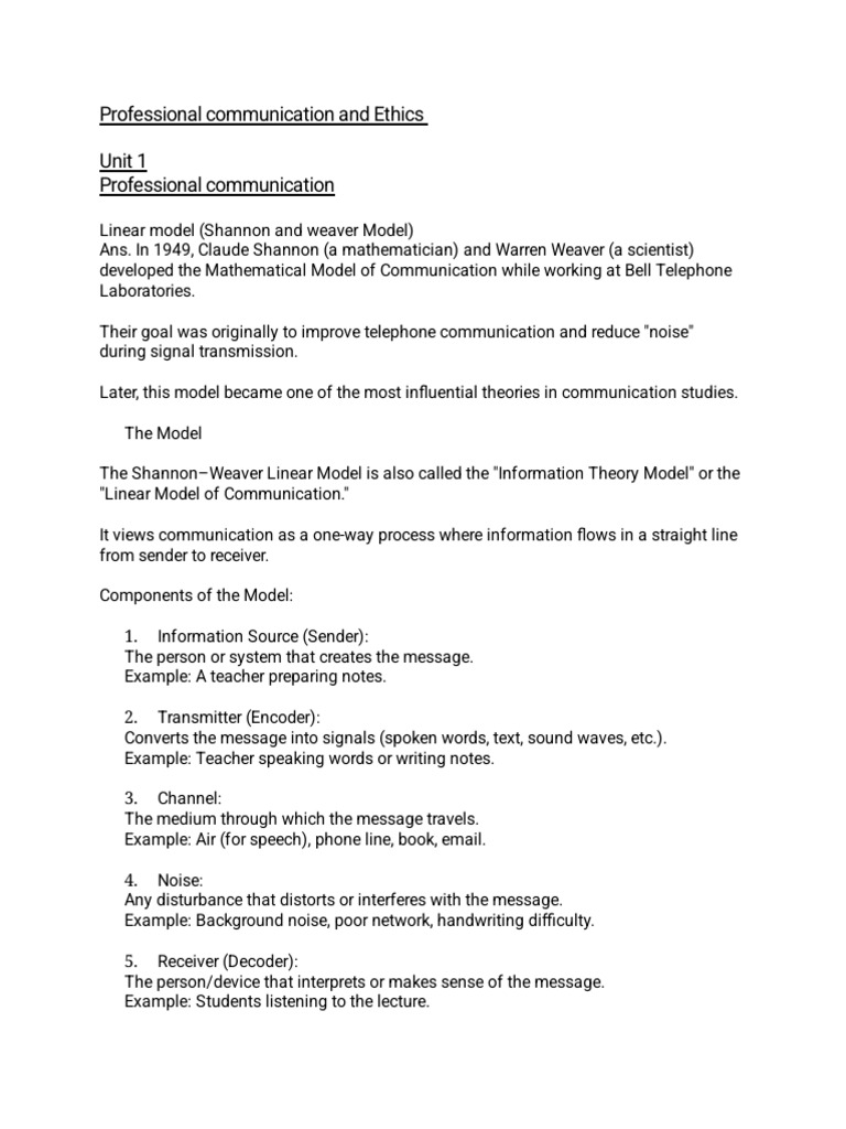 Professional Communication and Ethics Unit 1 | PDF | Communication ...