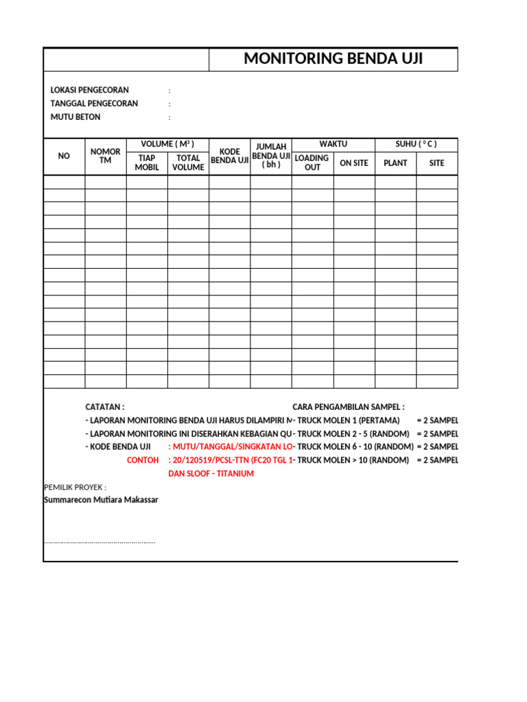 Prosedur Monitoring Beton Pengecoran | PDF