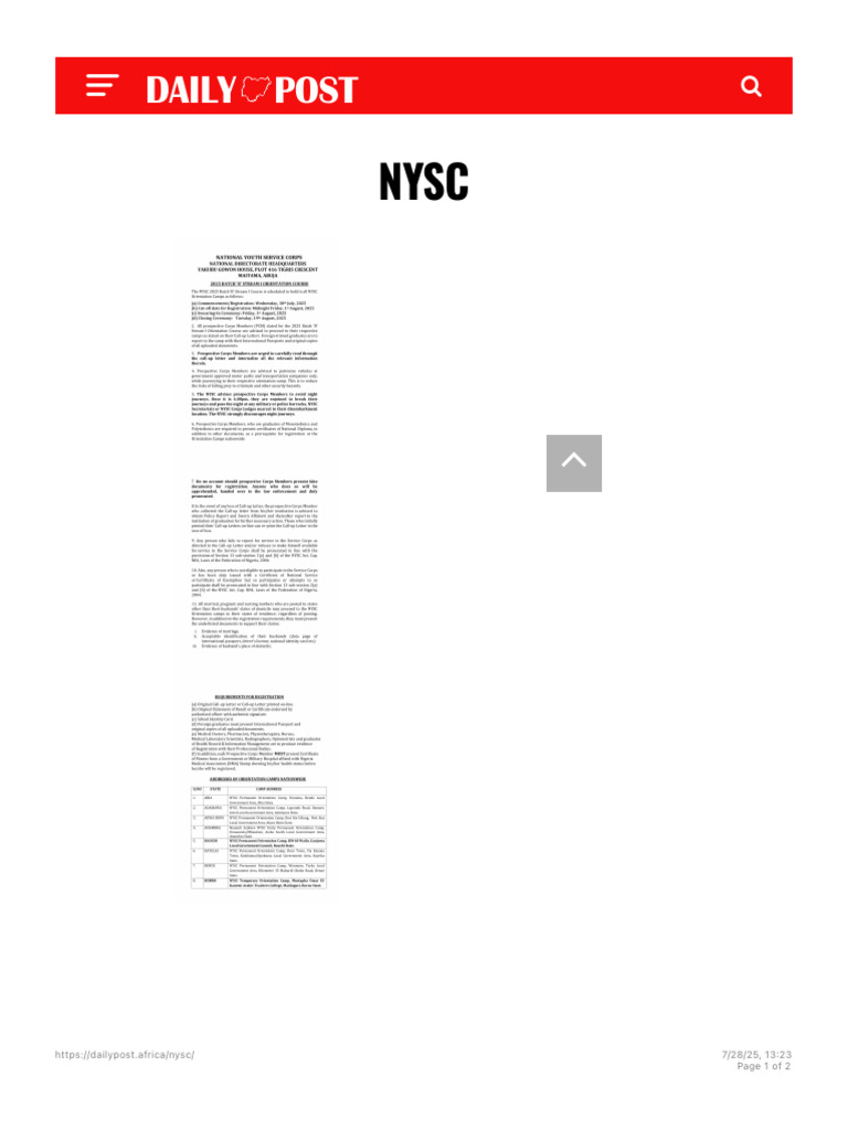 NYSC - Daily Post Africa | PDF