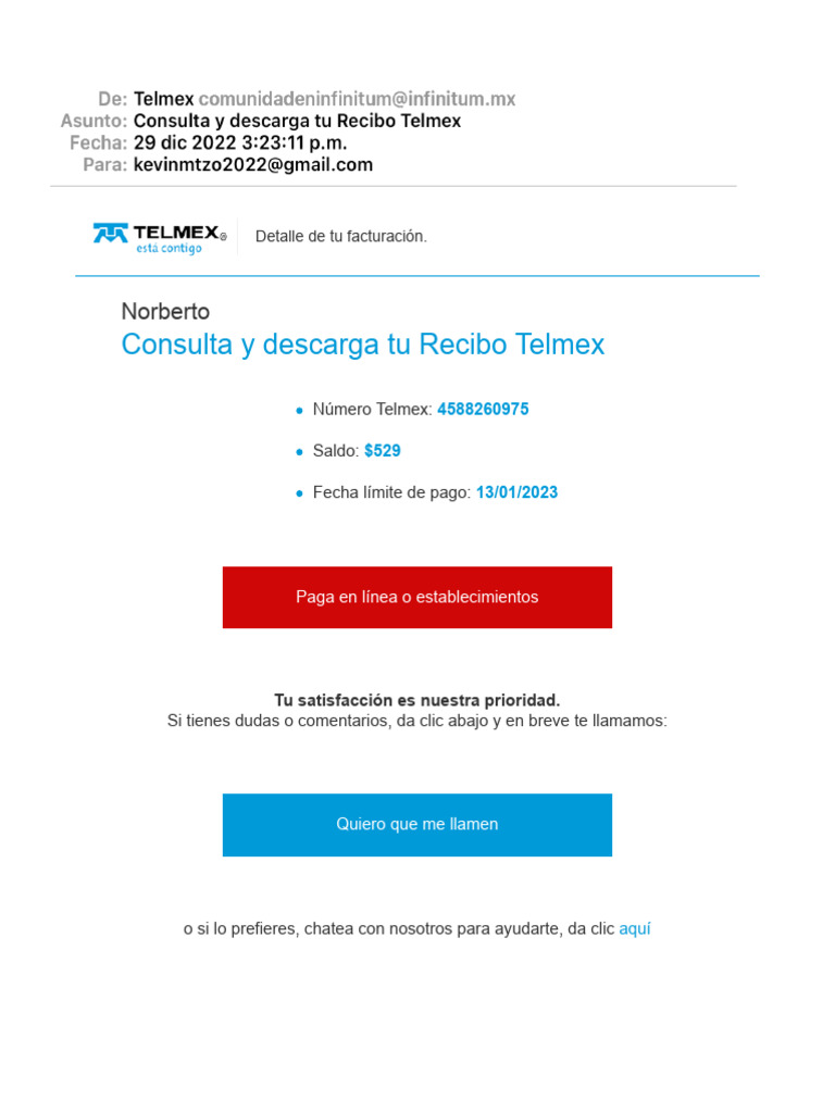 Consulta y descarga tu recibo Telmex | PDF