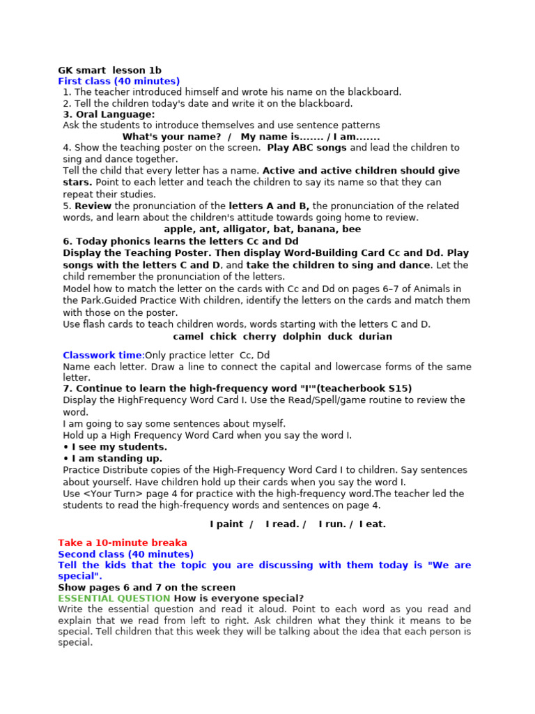 Lesson 1b Plan | PDF | Linguistics | Learning