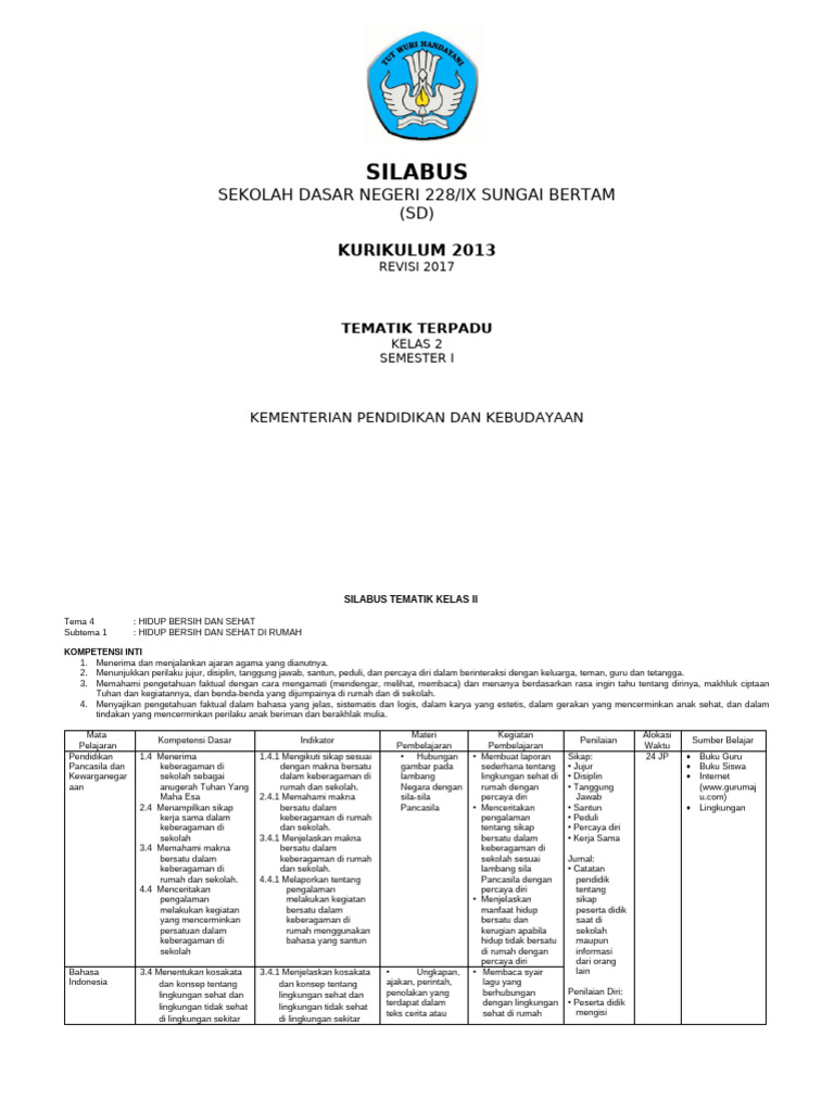 Silabus Kelas 2 Tema 4 | PDF