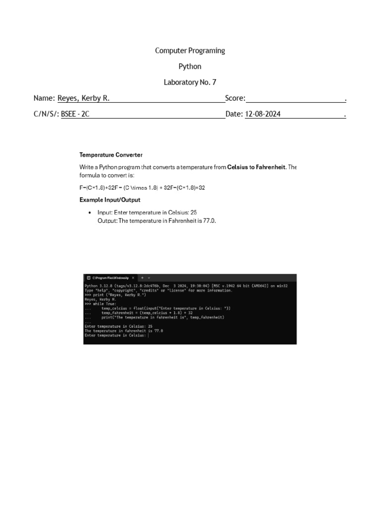 Python Lab 7 - Reyes, BSEE 2C | PDF