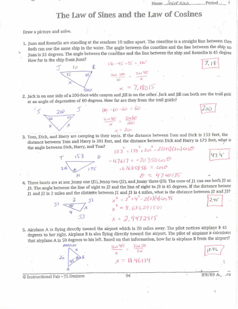 Law of Sines Cosines Solutions | PDF