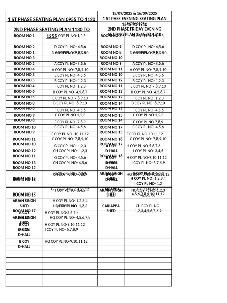 2025 Phase Seating Plan Details | PDF