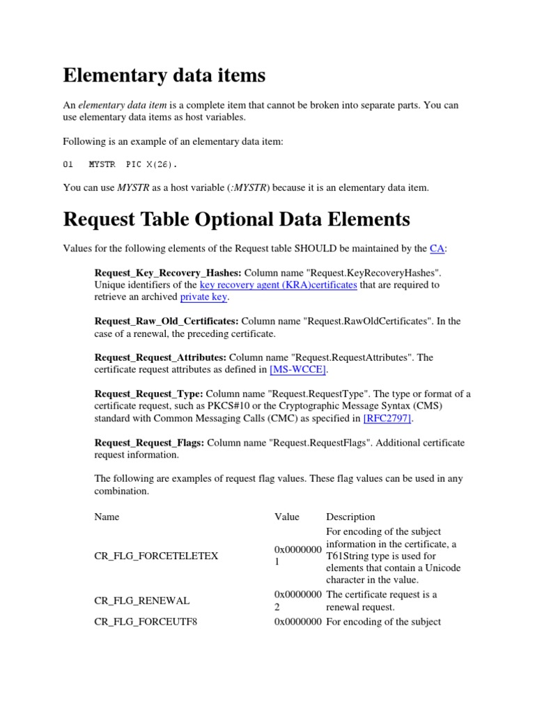 Elementary Data Items | PDF | Public Key Certificate | Bracket