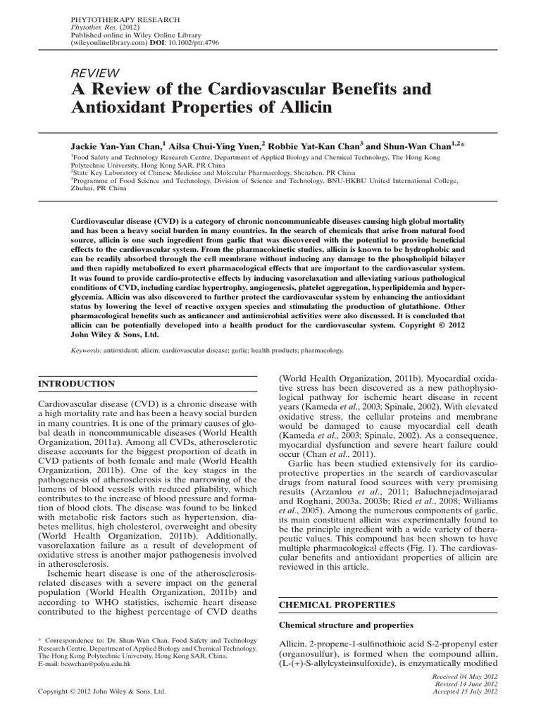 A Review of The Cardiovascular Benefits and Antioxidant Properties of ...