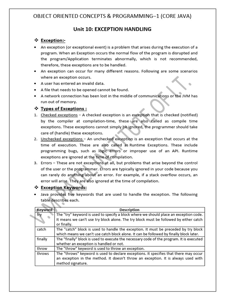 Unit 10 Exception Handling | PDF | Java (Programming Language) | Computer Program
