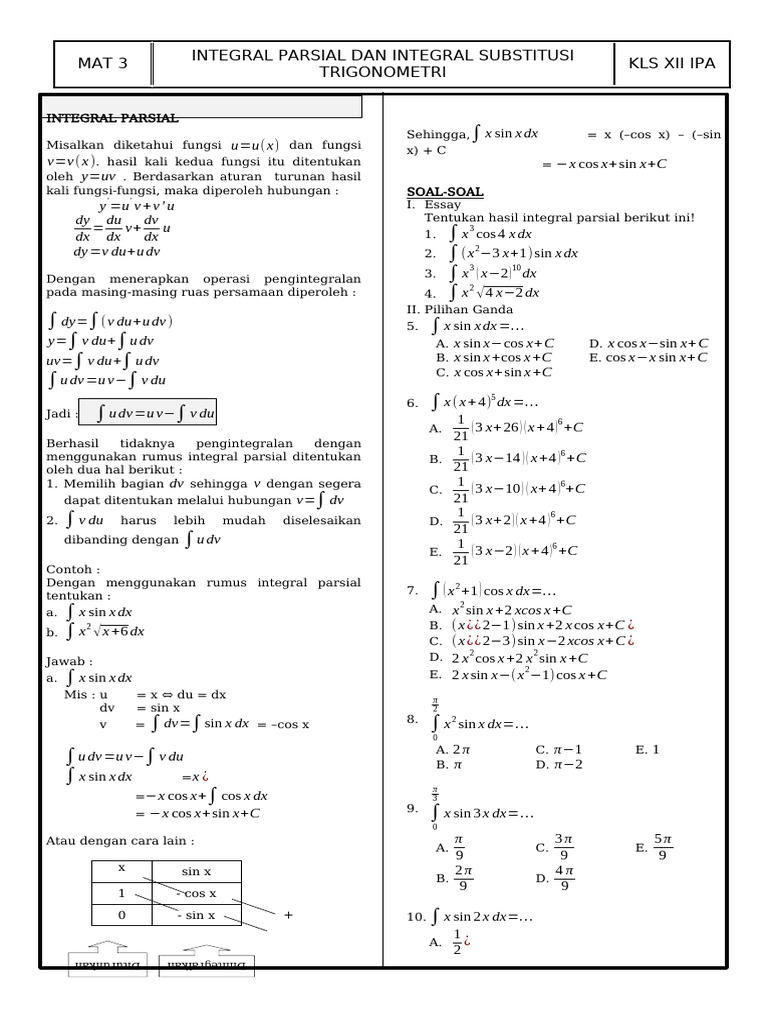 Integral Parsial Dan Integral Substitusi Trigonometri | PDF