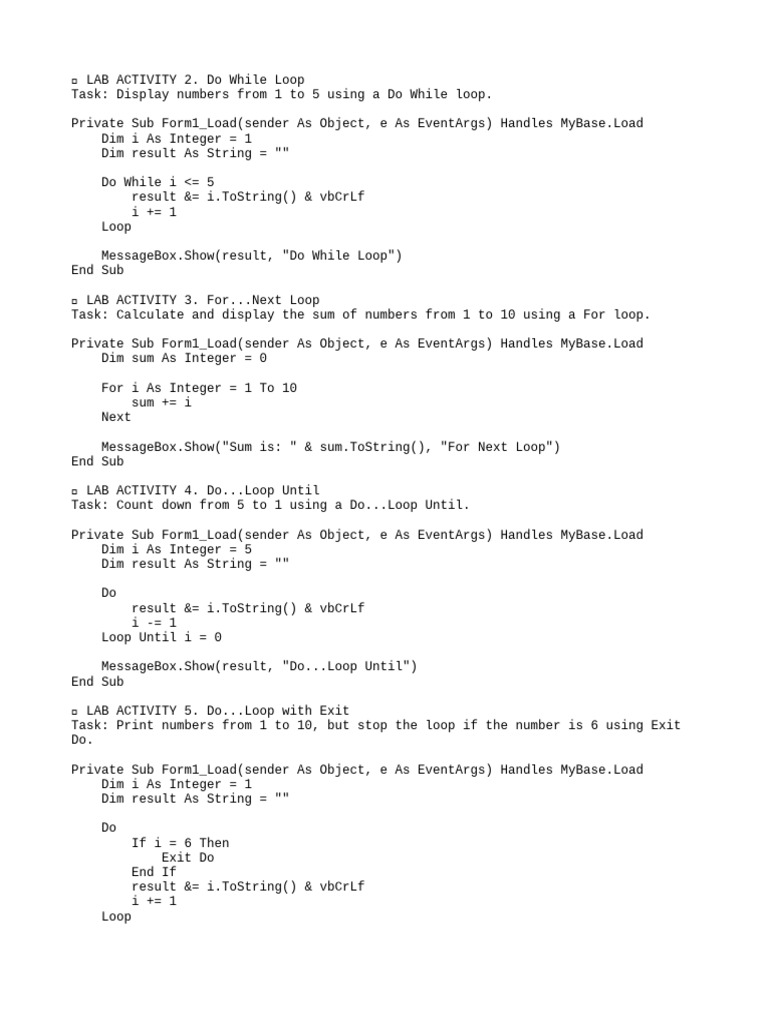 LAB ACTIVITY 2. Do While Loop | PDF