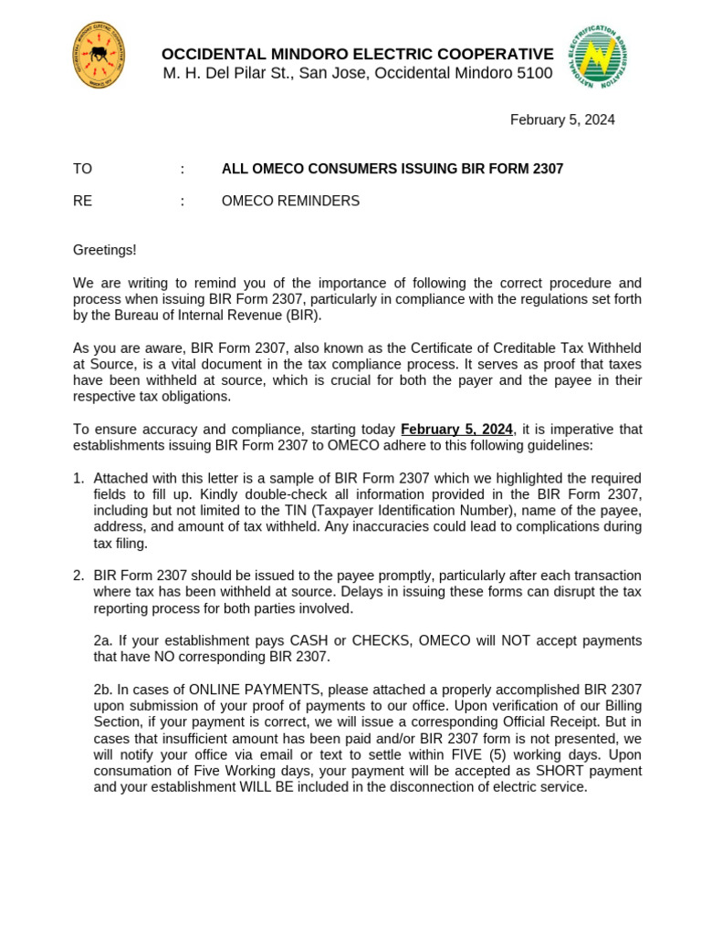 Guidelines for Issuing BIR Form 2307 | PDF | Payments | Money