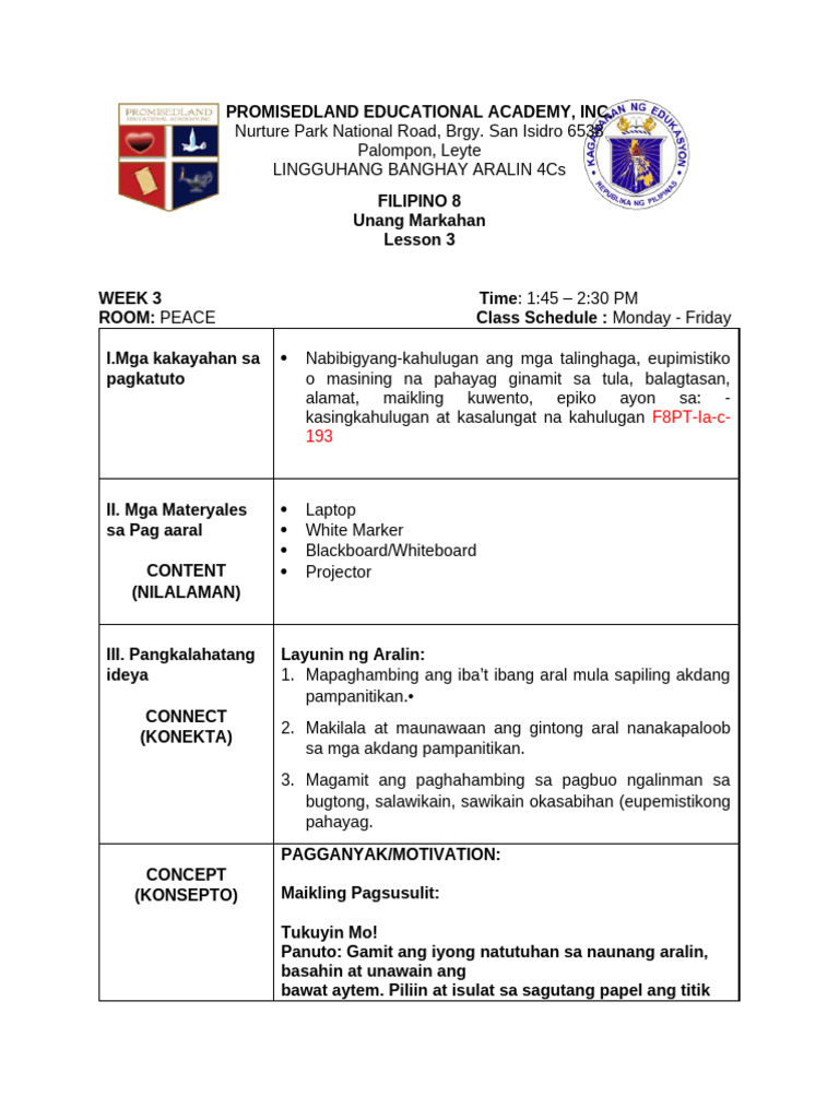 Lesson Plan 8 Topic 3 | PDF
